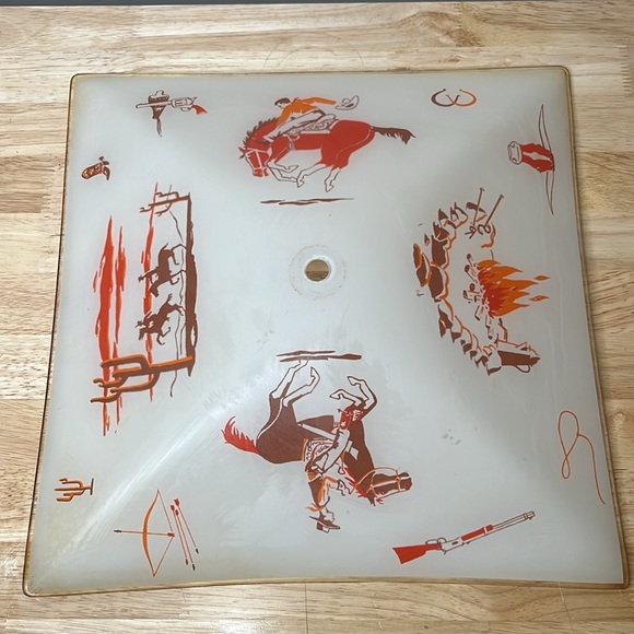Other | Vintage Brazil 195s Glass Ceiling Light Shade Western Cowboy ...